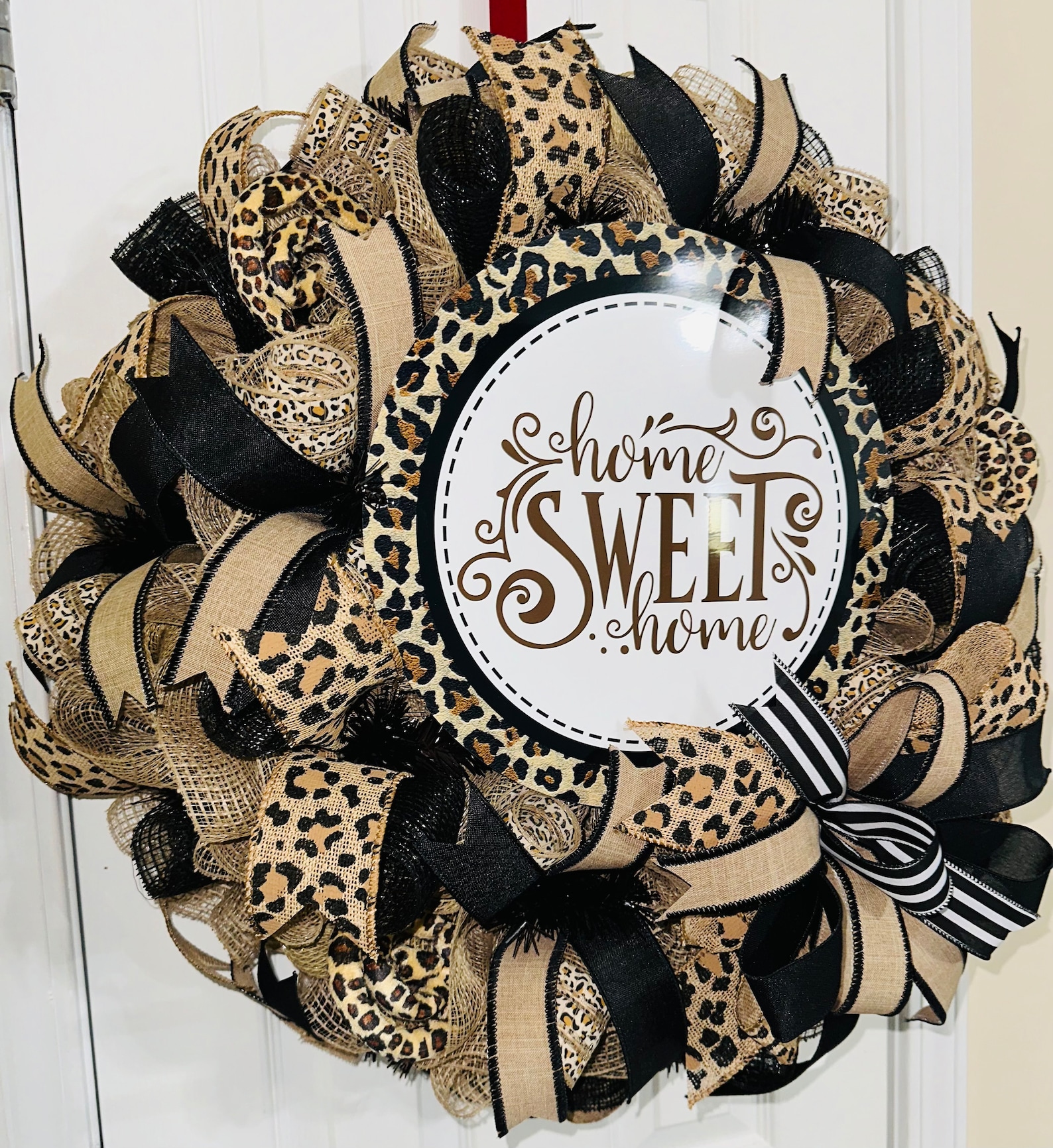 Leopard Print Deco Mesh Wreath With Welcome Sign – Animal Print Front ...