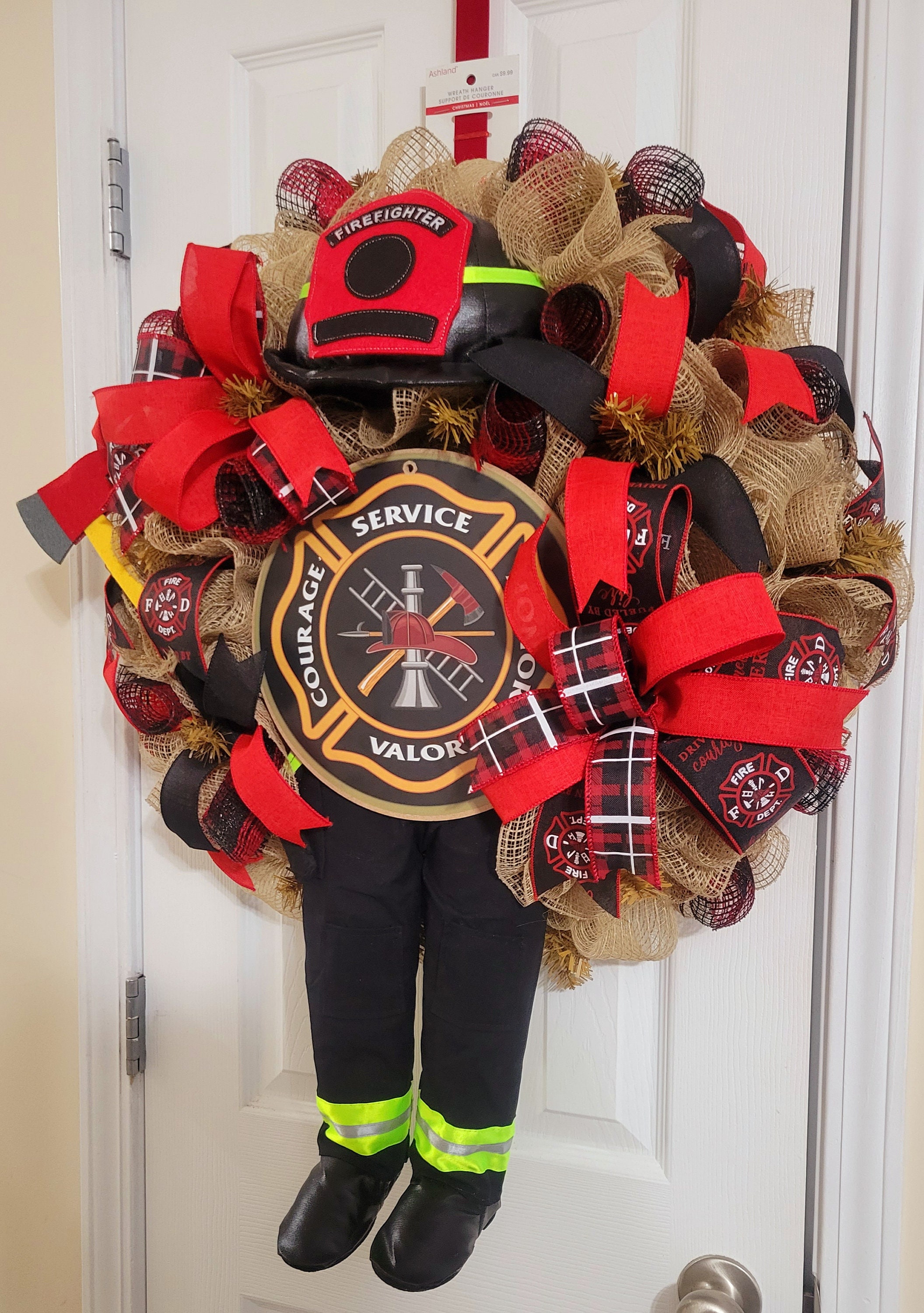 Heroic Welcome: Handcrafted Firefighter Mesh Wreath - Perfect Gift for ...