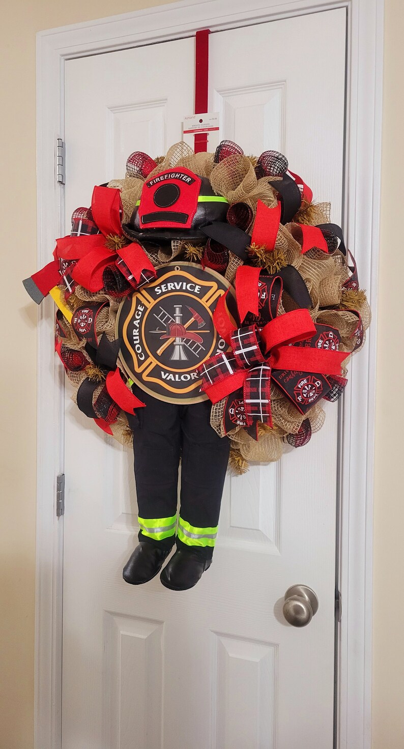 Heroic Welcome: Handcrafted Firefighter Mesh Wreath - Perfect Gift for ...