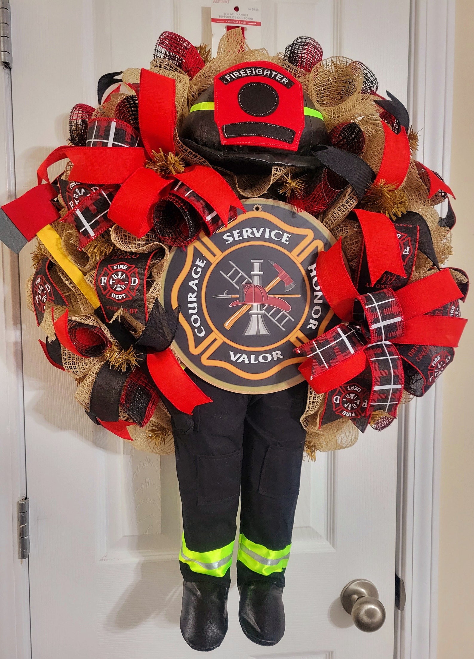 Heroic Welcome: Handcrafted Firefighter Mesh Wreath - Perfect Gift for ...