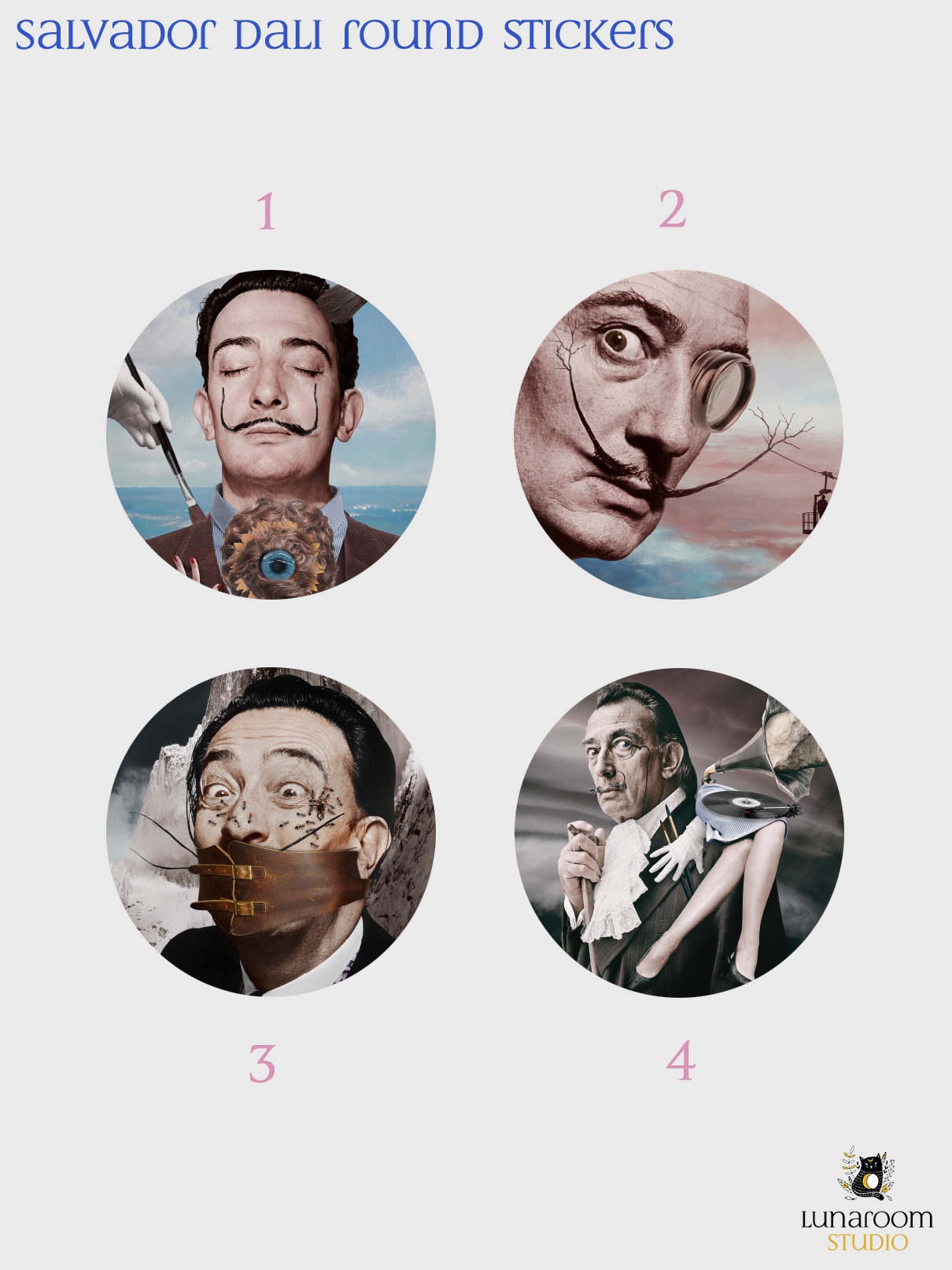 Salvador DALI Large & Round Stickers Vinyls, Unique Design Surreal ...