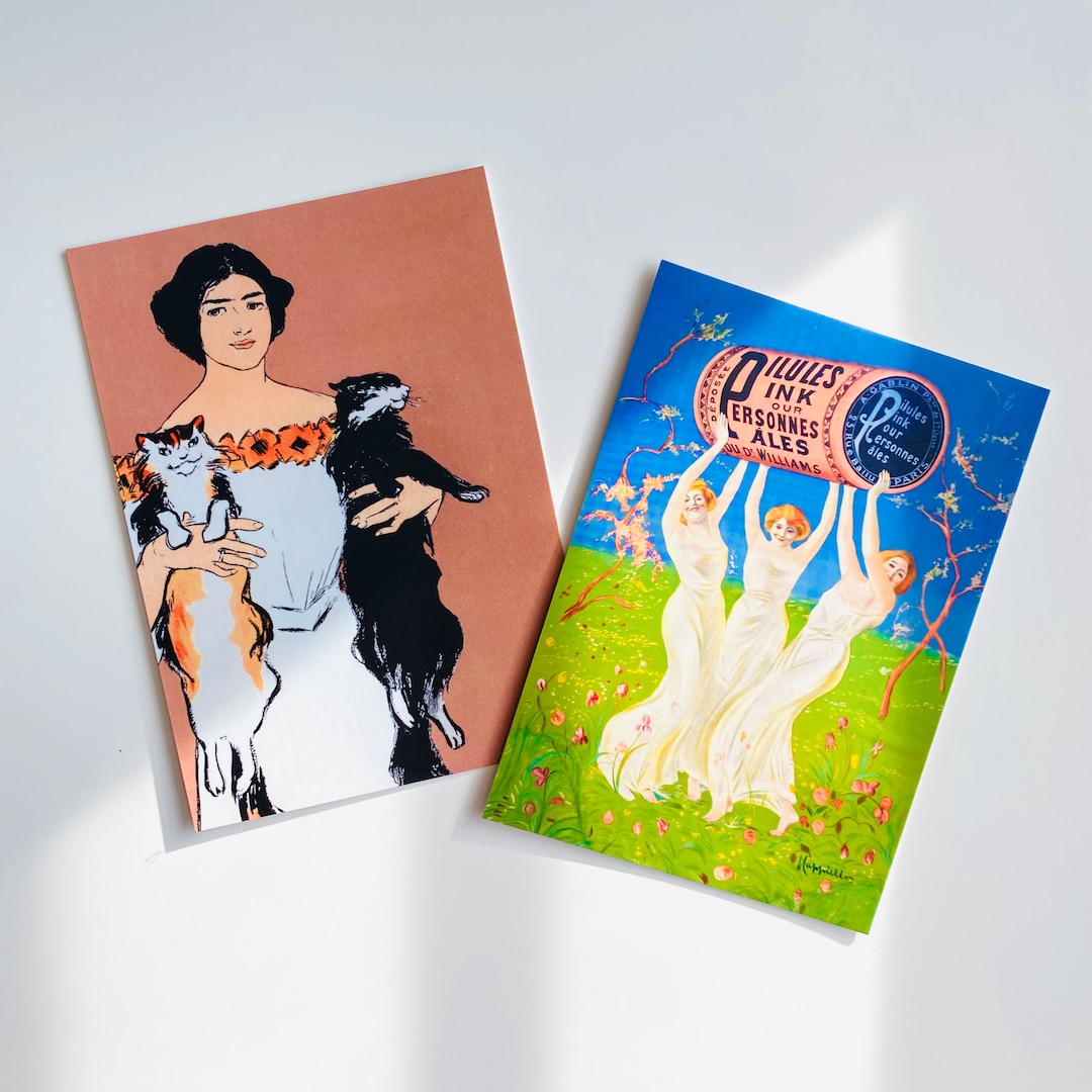 Cat Lady & Pink Pills Advert Postcards, Edward Penfield Leonetto ...