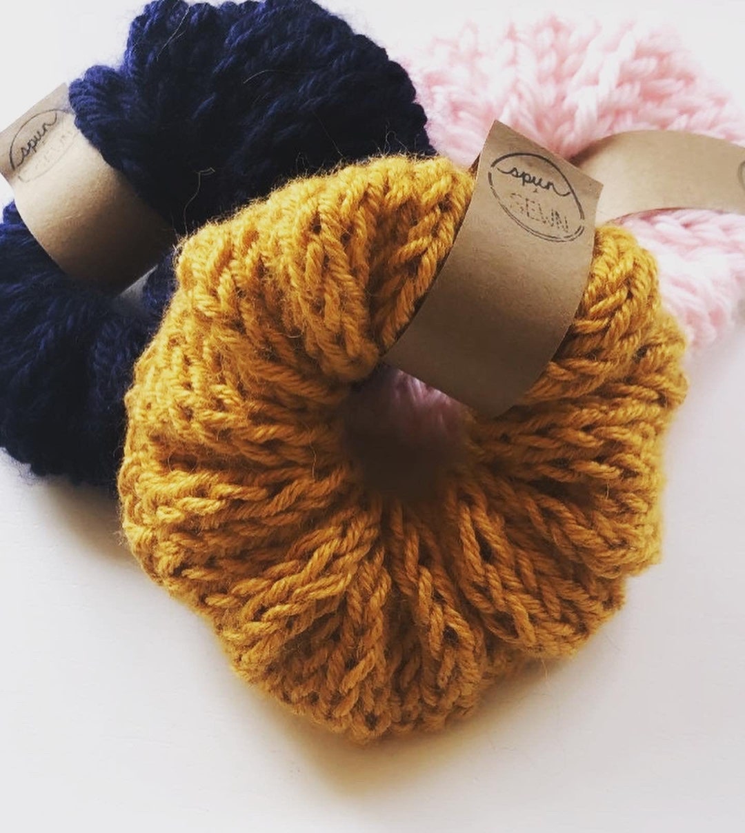 Set of 3 Hand Knit Scrunchies - Etsy