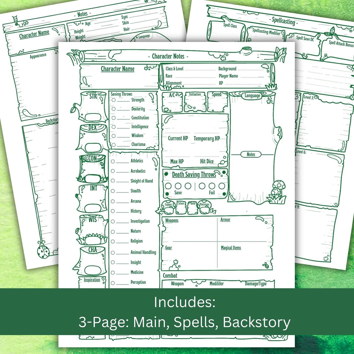 Druid Dnd Character Sheet, 5e Pdf Character Sheet Printable US Letters ...