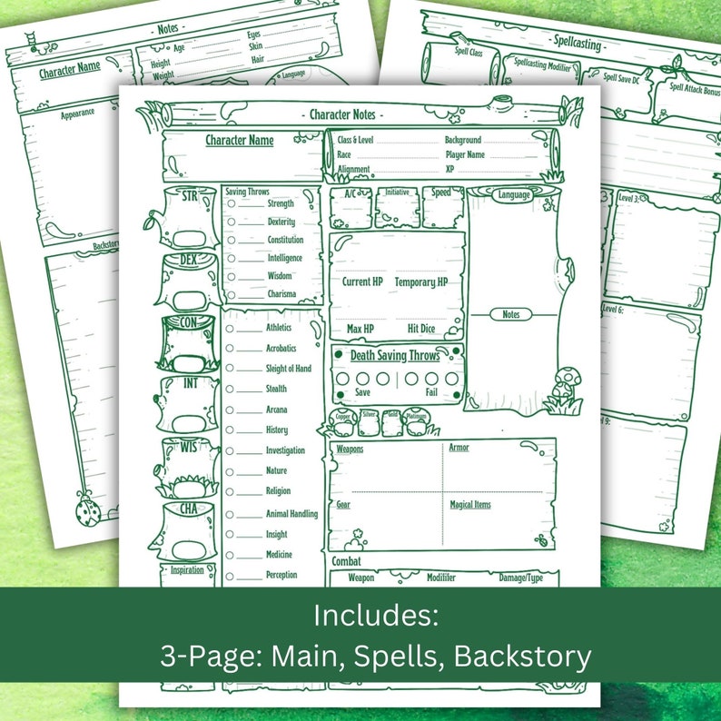 Druid Dnd Character Sheet, 5e Pdf Character Sheet Printable US Letters ...