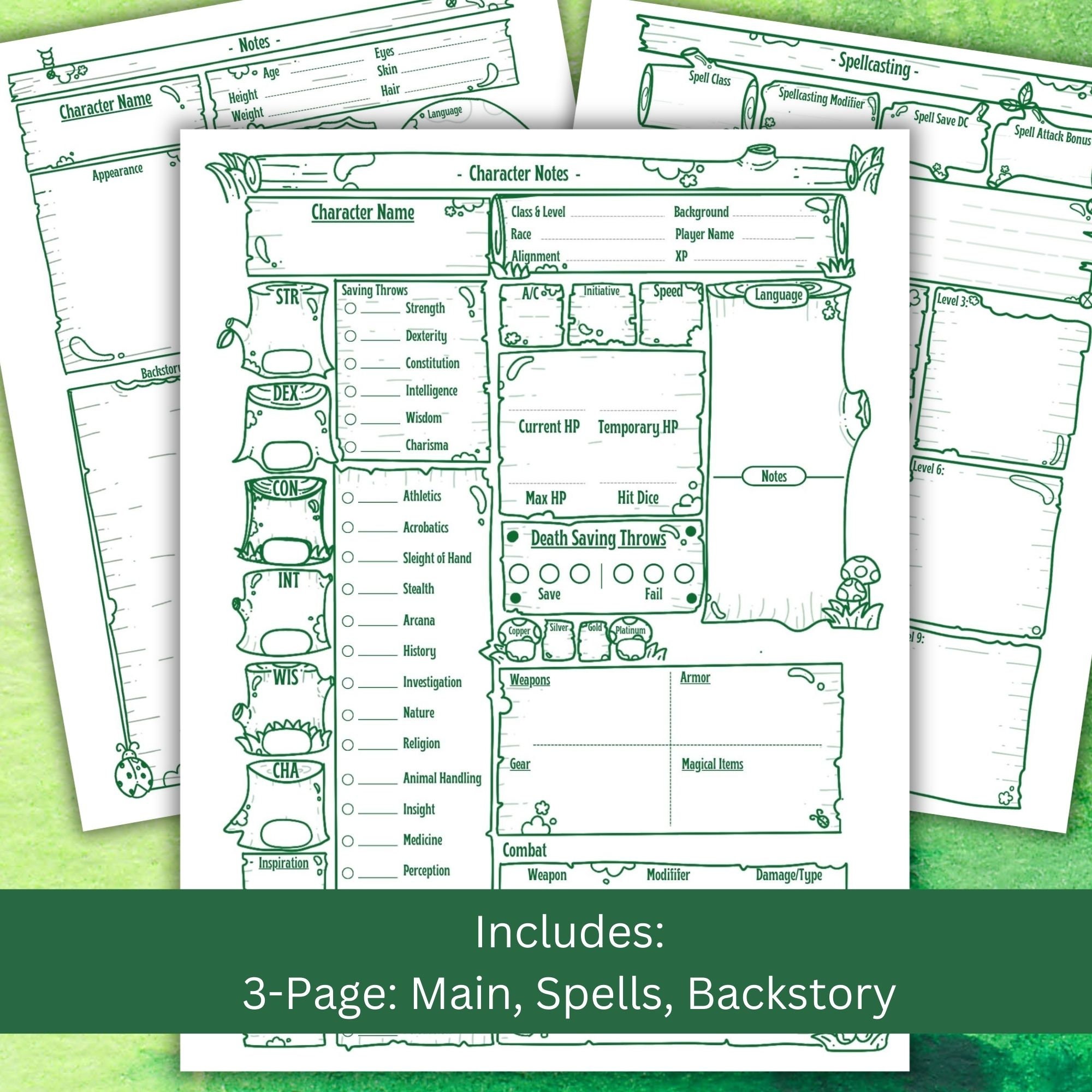 Druid Dnd Character Sheet, 5e Pdf Character Sheet Printable US Letters ...