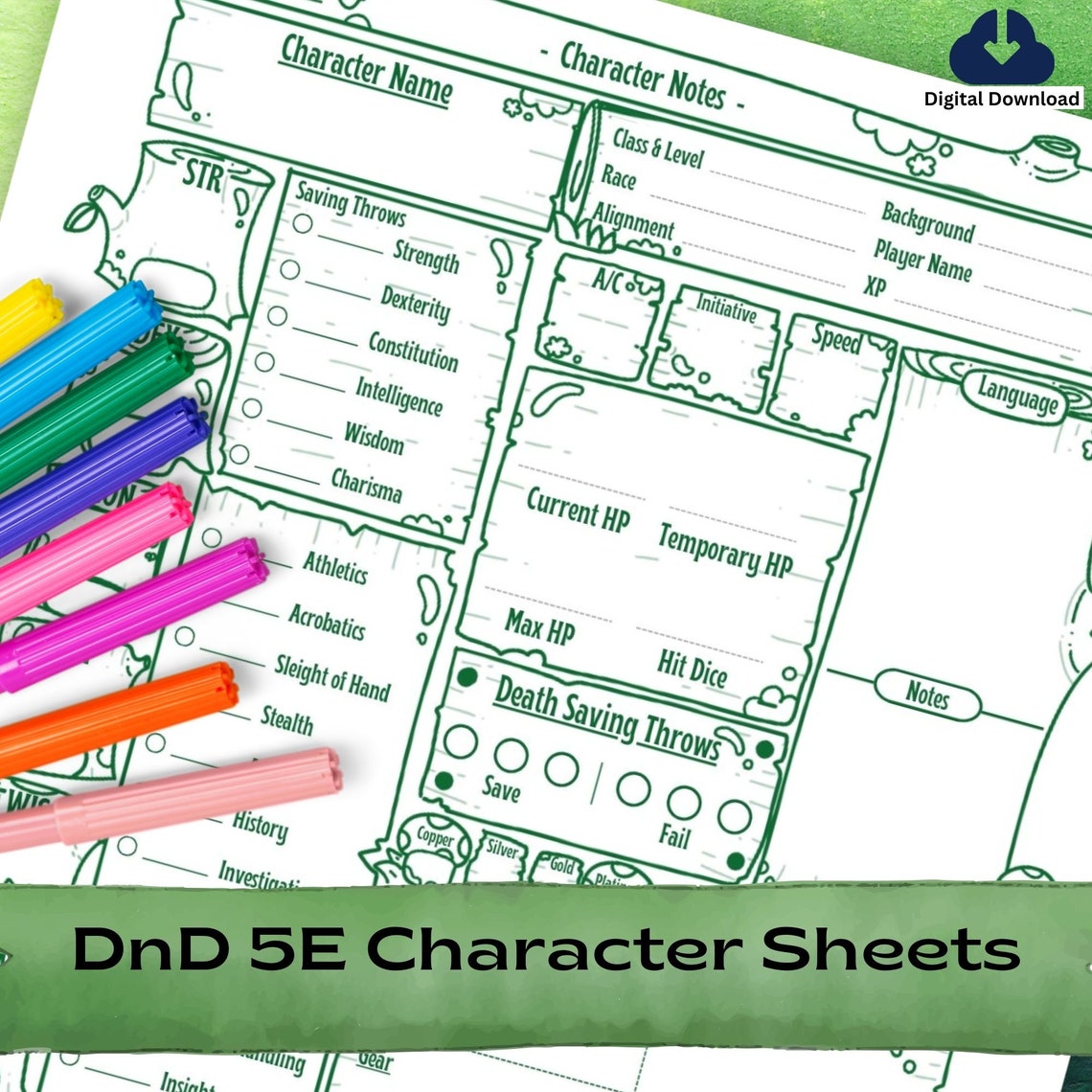 Druid Dnd Character Sheet, 5e Pdf Character Sheet Printable US Letters ...