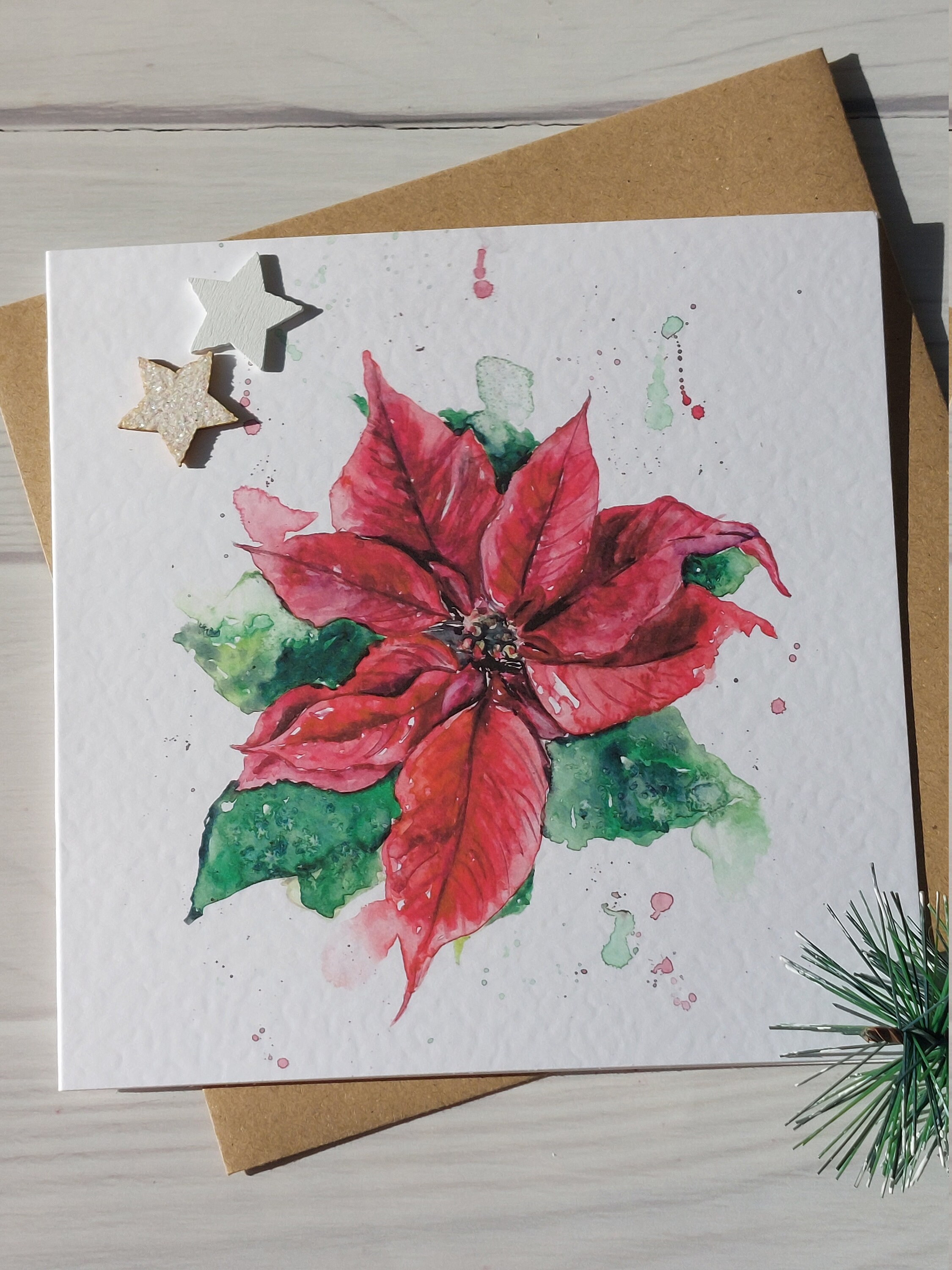 Greeting Card Blank Inside 10 Poinsettia Botanical Christmas Cards ...