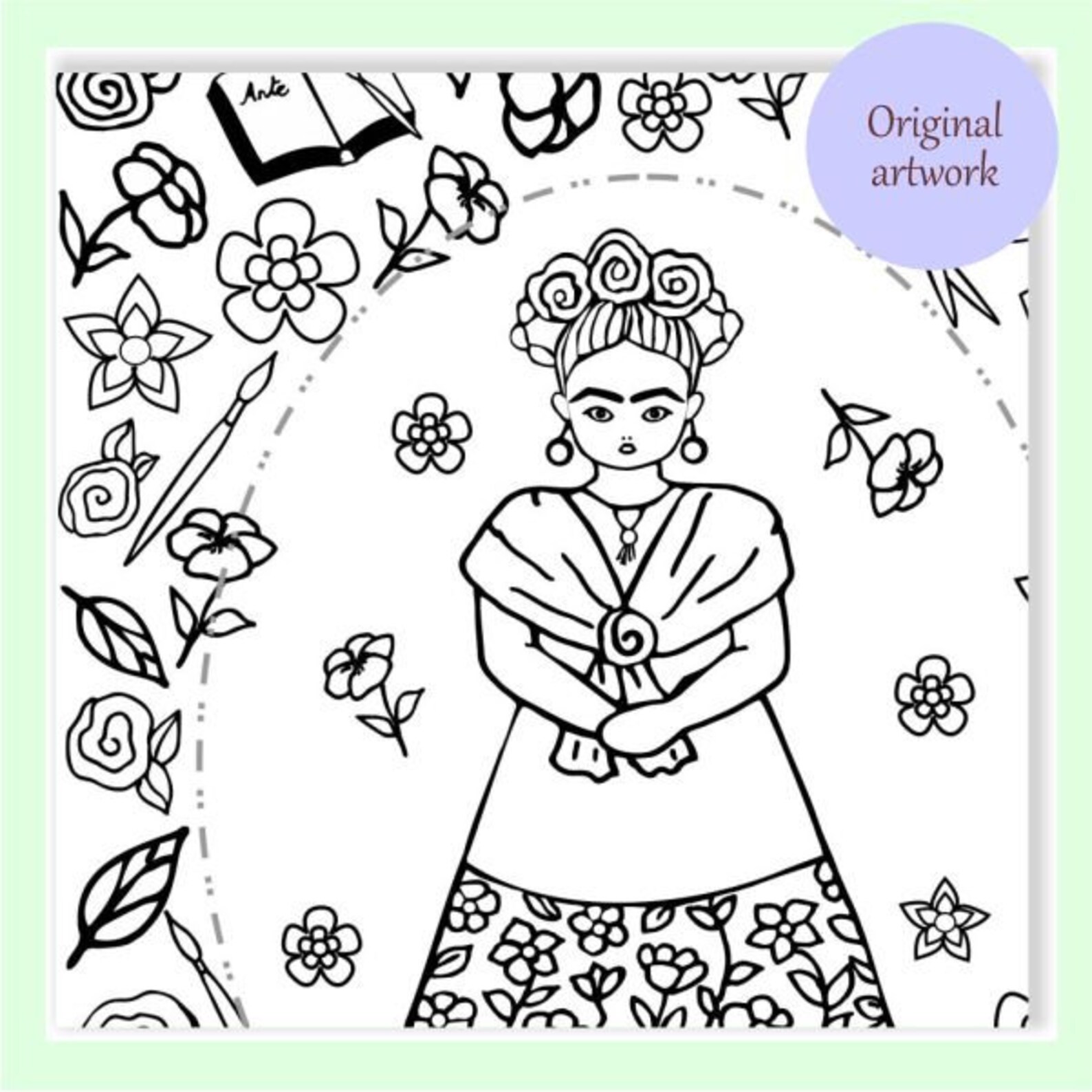 Frida Kahlo, Coloring Page for Adults, Coloring Page for Kids, PDF ...