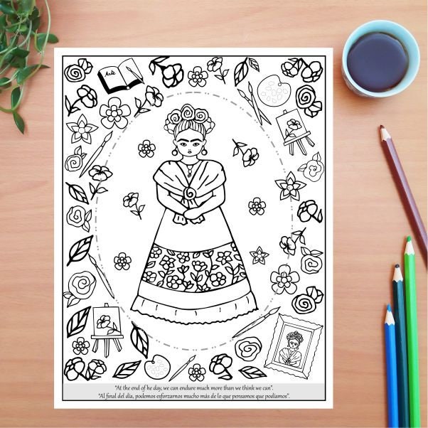 Frida Kahlo Coloring Page for Adults Coloring Page for Kids - Etsy