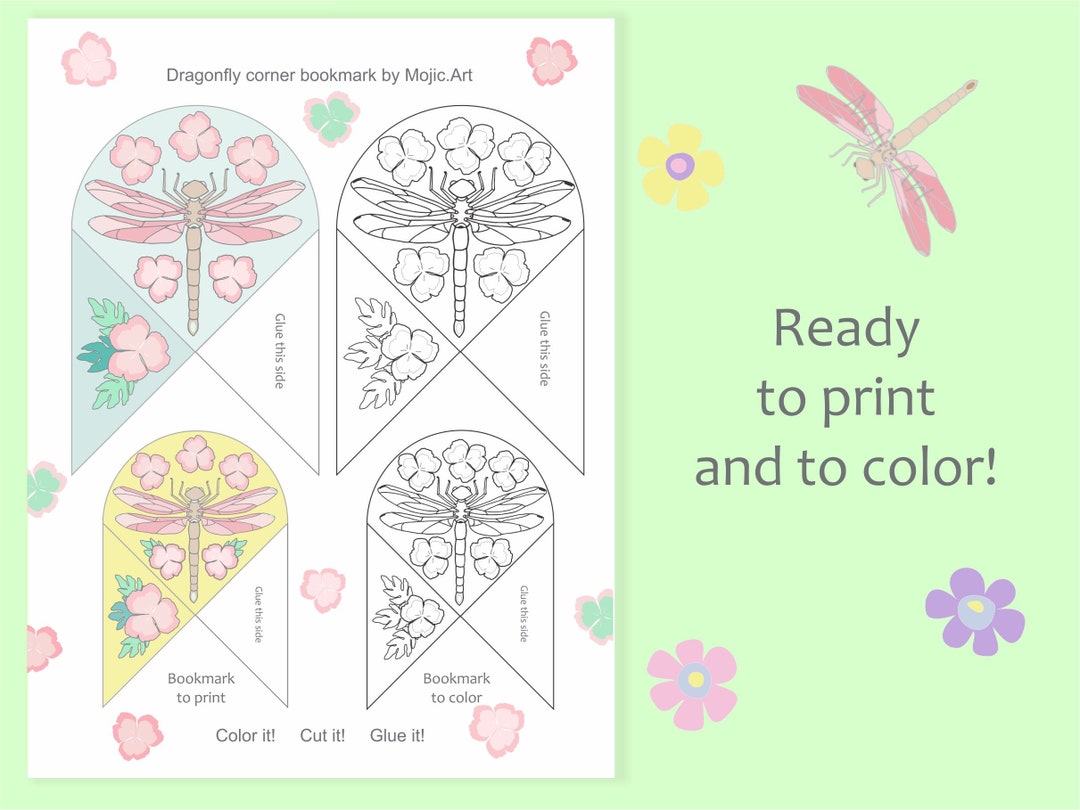 Dragonfly Bookmark, Dragonfly Art, Bookmarks to Color, Printable ...