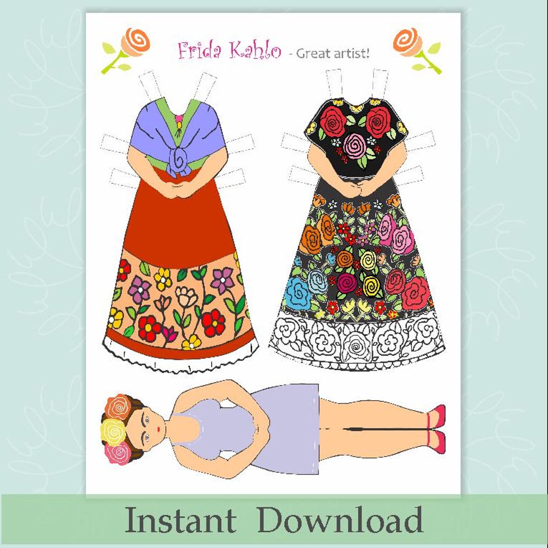 Printable Paper Doll, Frida Paper Doll, PDF Doll, Paper Doll Printable ...