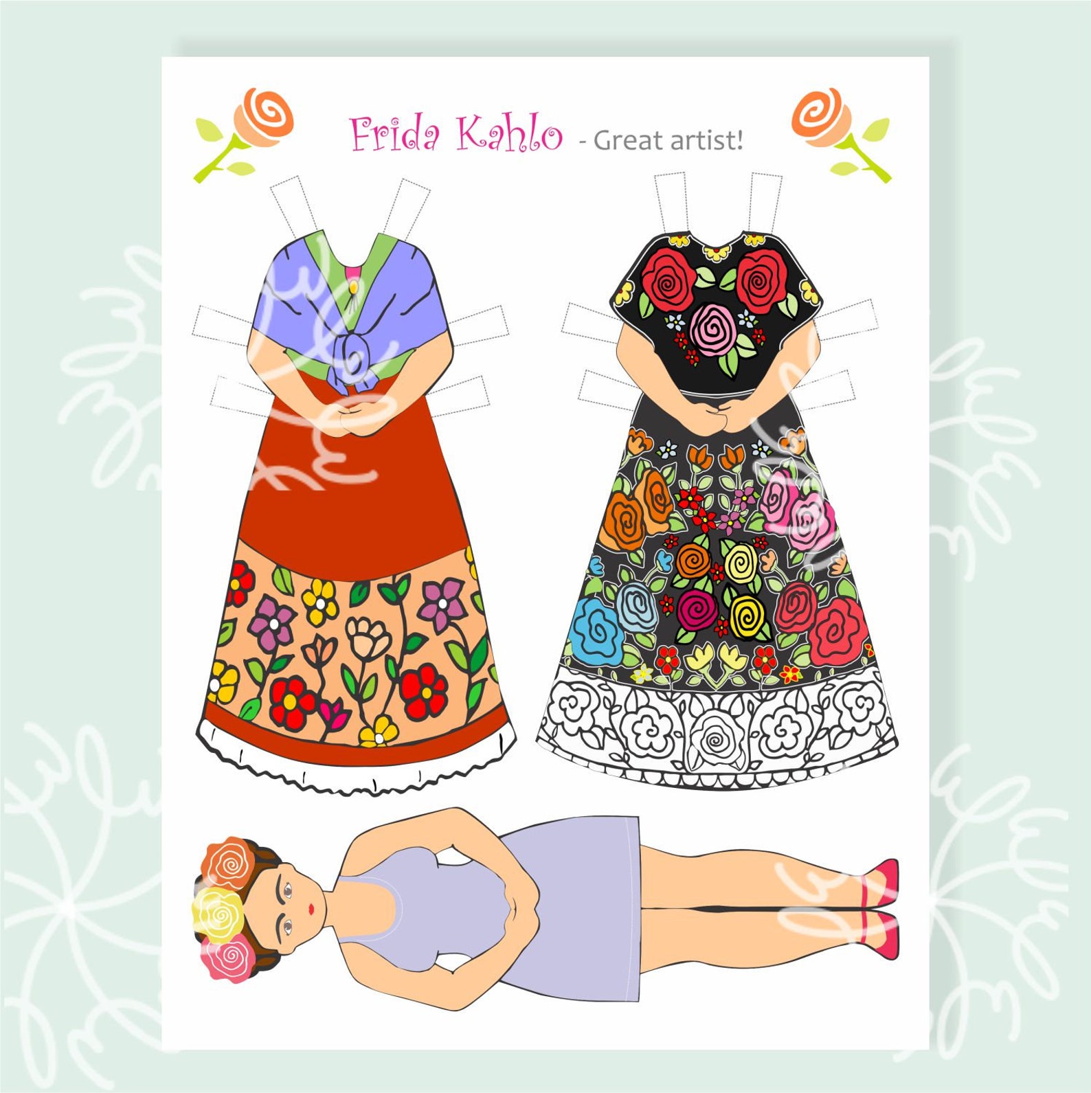 Printable Paper Doll, Frida Paper Doll, PDF Doll, Paper Doll Printable ...