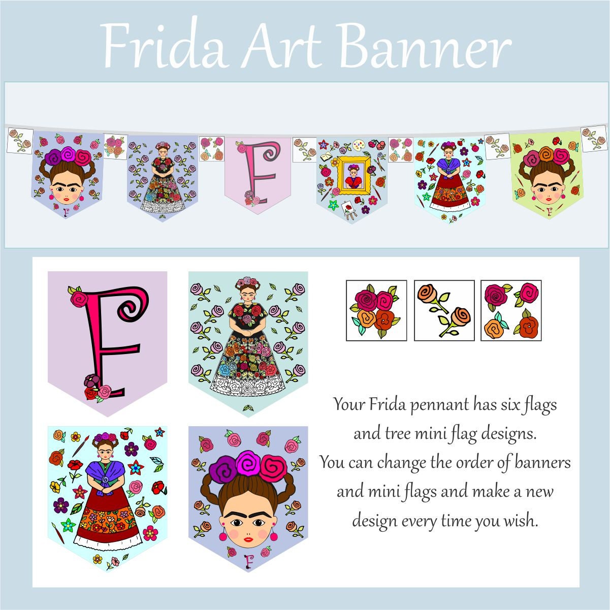 Frida Kahlo, Frida Banner, Banner Pdf, Banner imprimible, Decoración ...