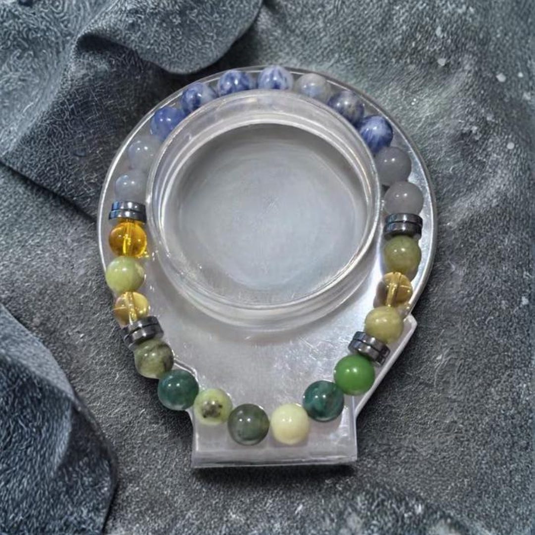 Kidney-bladder Bracelet, Moss Agate, Citrine & Jadeite Crystal Bracelet ...