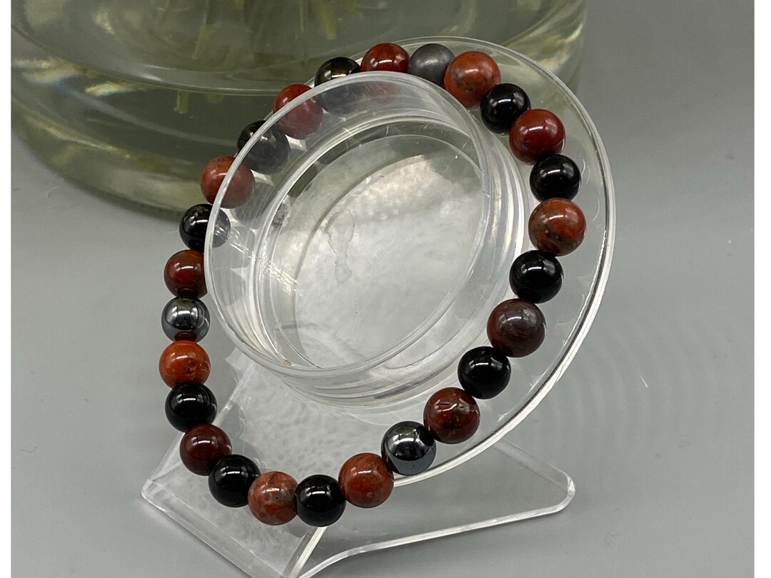 Inner Peace Crystal Bracelet, Genuine Red Jasper, Jet, Black Obsidian ...
