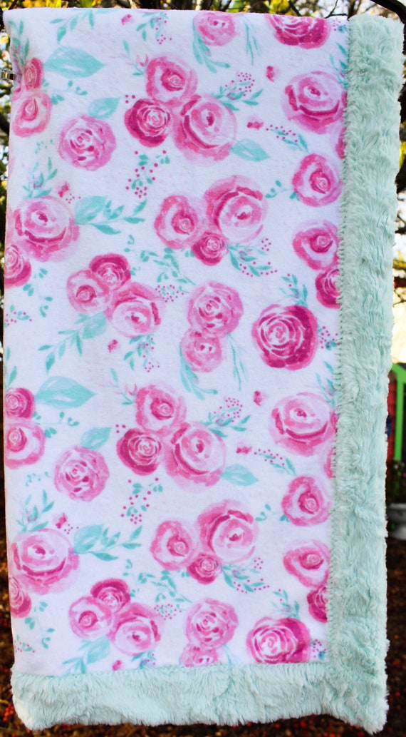 Pink Roses Minky With Mint Cuddle Fabric - Etsy