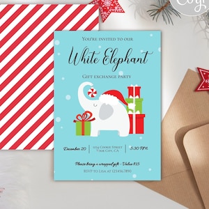 White Elephant Party Invitation, Christmas Gift Exchange Party ...