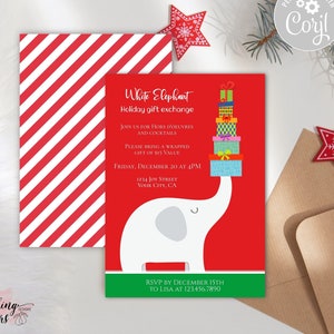 White Elephant Party Invitation, Christmas Gift Exchange Party ...