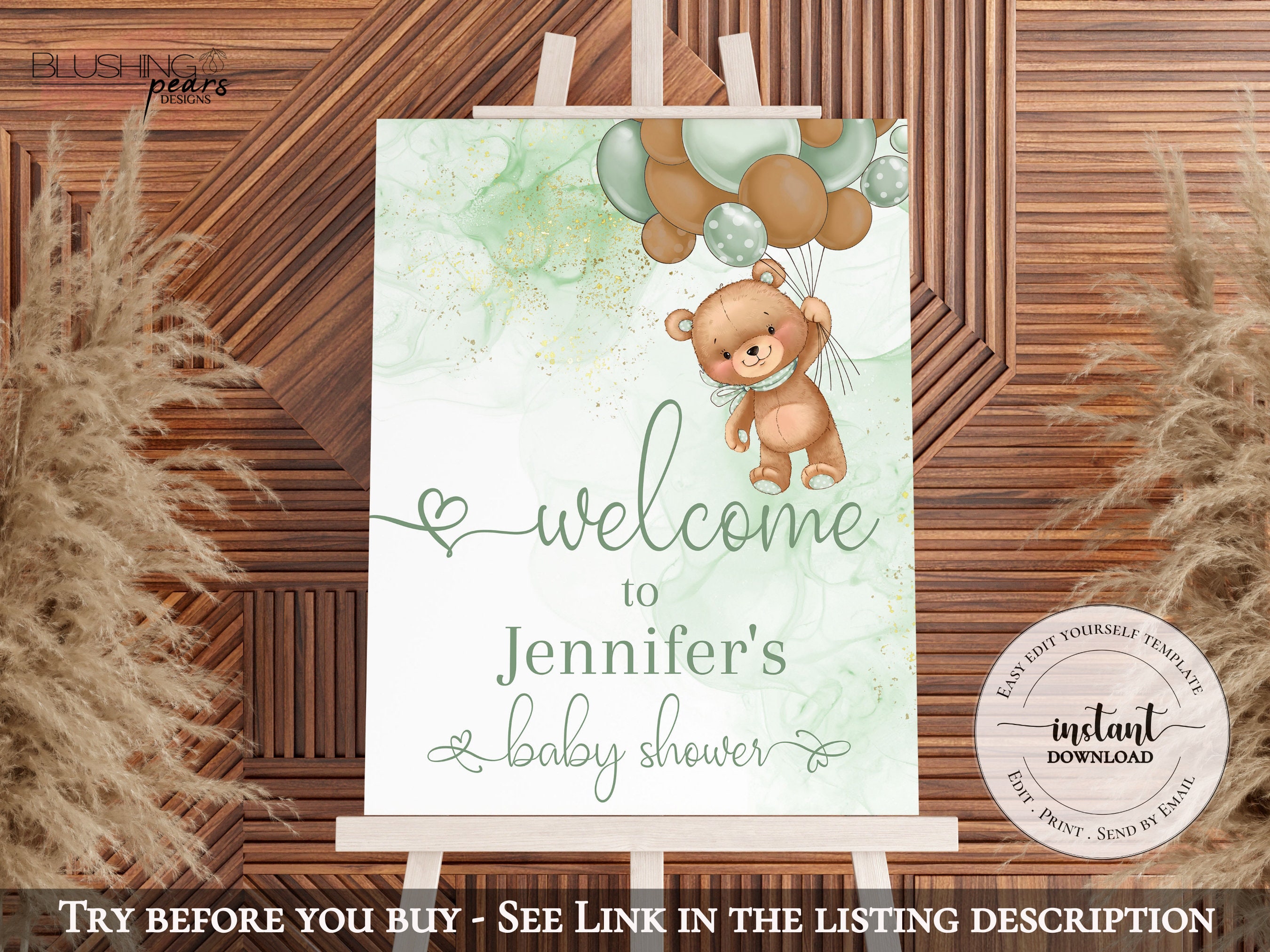 Teddy Bear Baby Shower Welcome Sign We Can Bearly Wait Green - Etsy