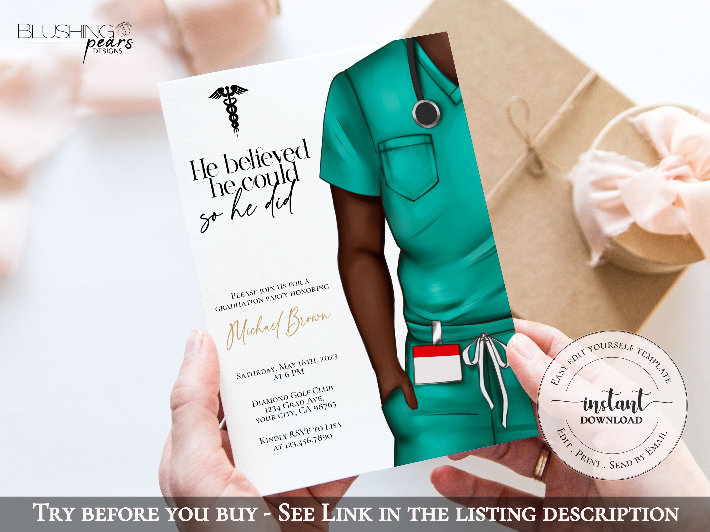 Male Nurse Graduation Invitation, Nurse Invitation, Safety First Party ...