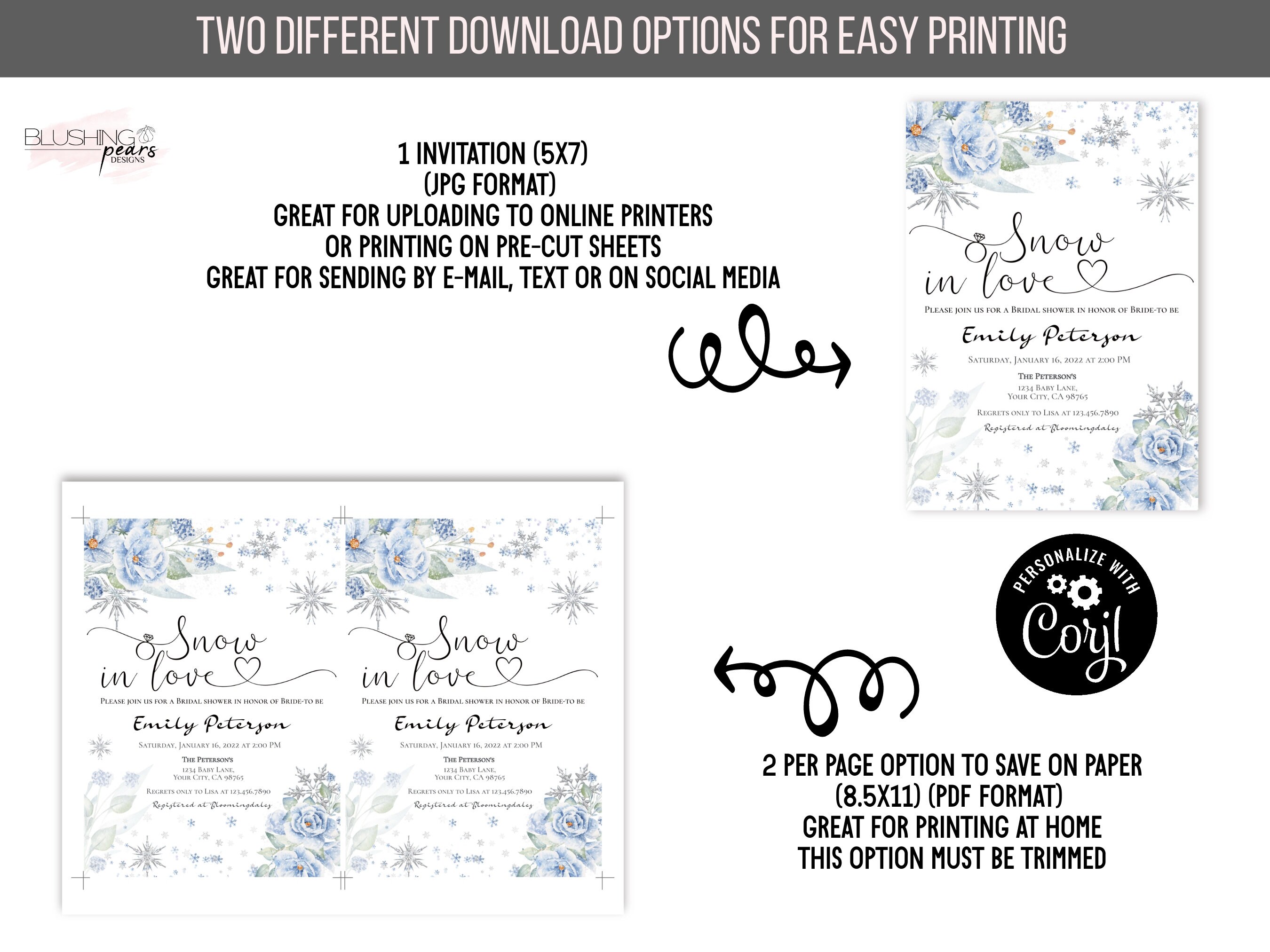 Snow in Love Bridal Shower Invitation Set Snowflakes Bridal - Etsy