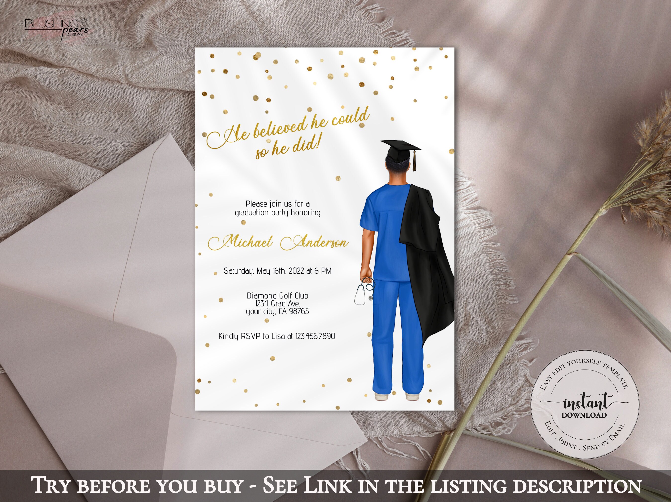 Nurse Graduation Invitation Male Nurse Invitation Safety - Etsy