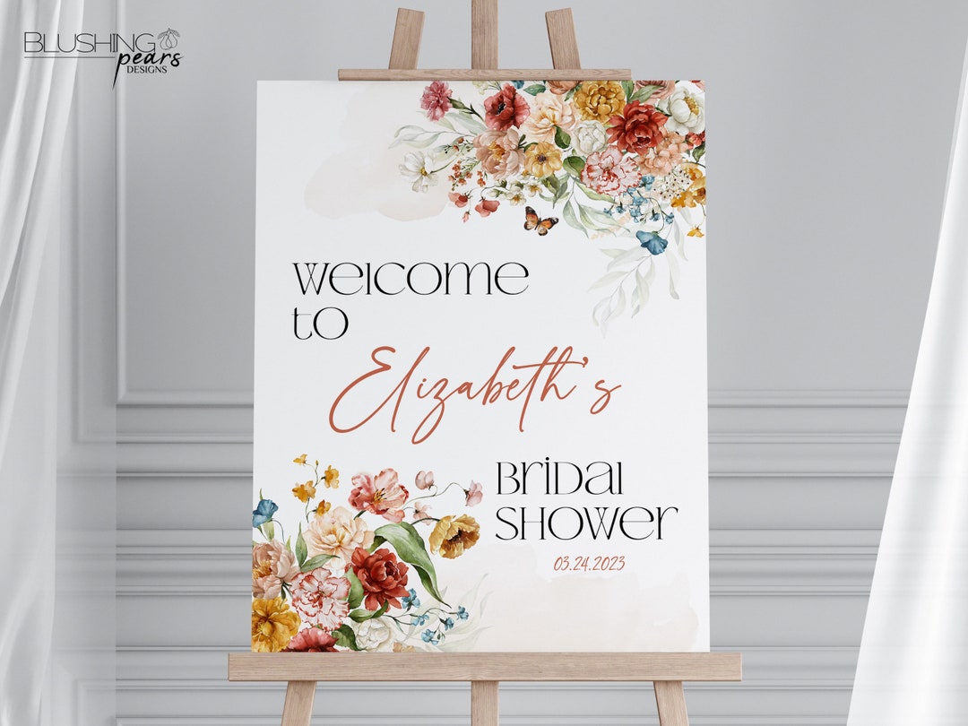 Editable Spring Flowers Bridal Shower Welcome Sign, Floral Garden ...