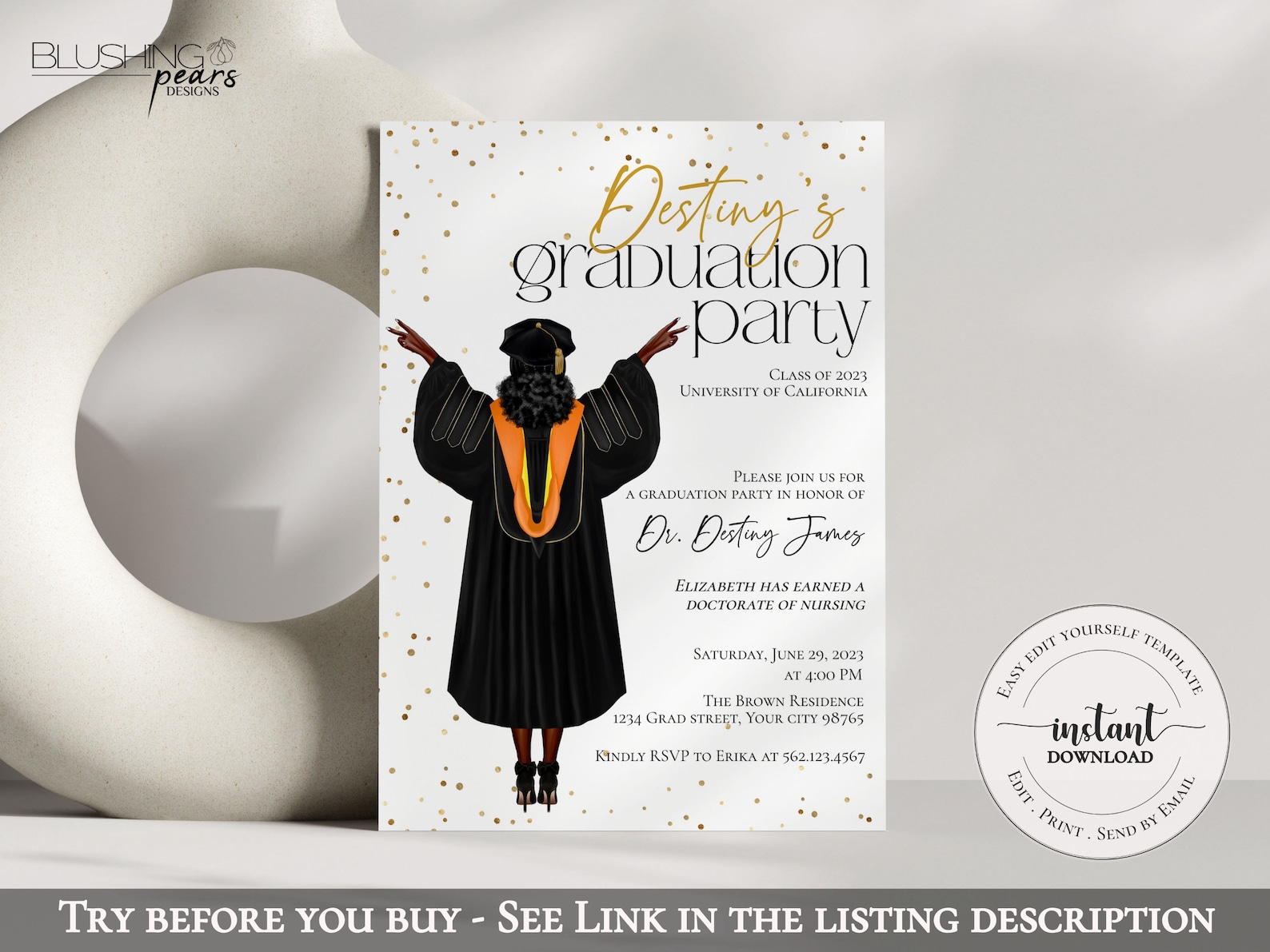 Personalized Phd Doctorate Graduation Invitation, Doctorate Graduation ...