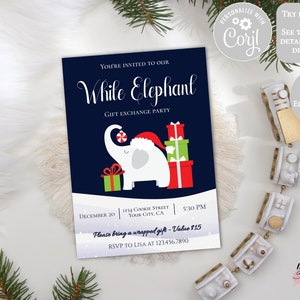 White Elephant Party Invitation, Christmas Gift Exchange Party ...