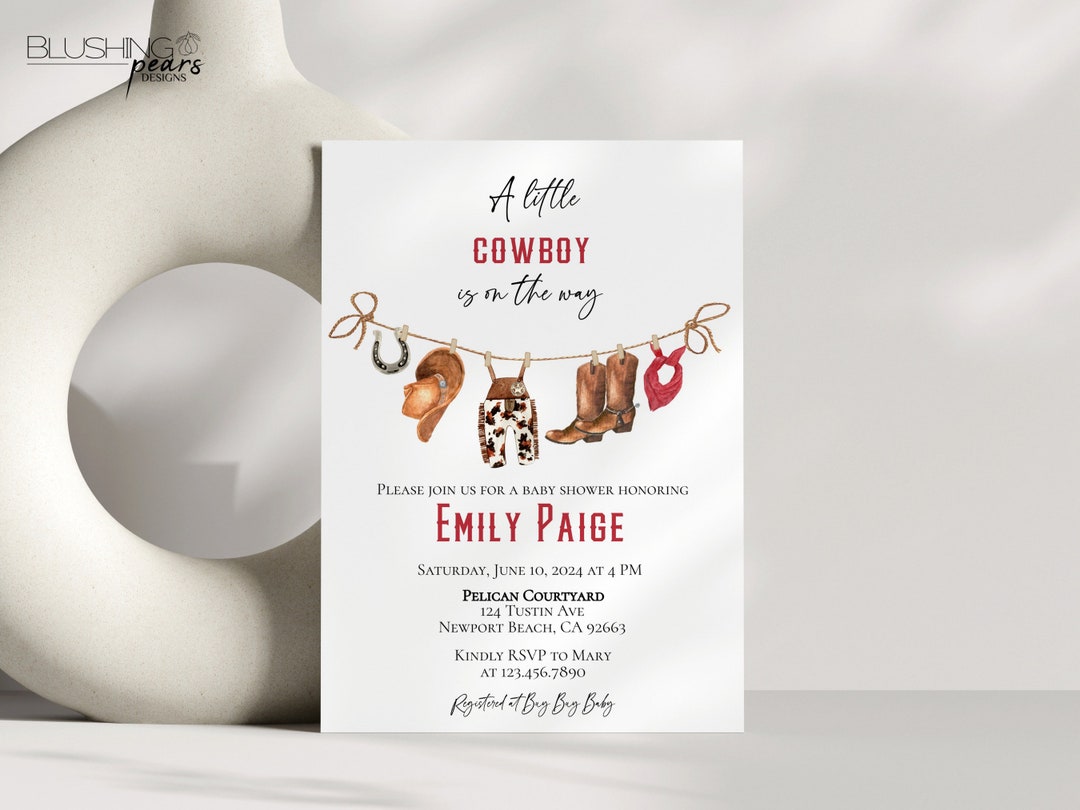 Editable Cowboy Baby Shower Invitation, A Little Cowboy is on the Way ...