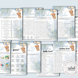 Teddy Bear Baby Shower Games Bundle, We Can Bearly Wait Baby Shower ...
