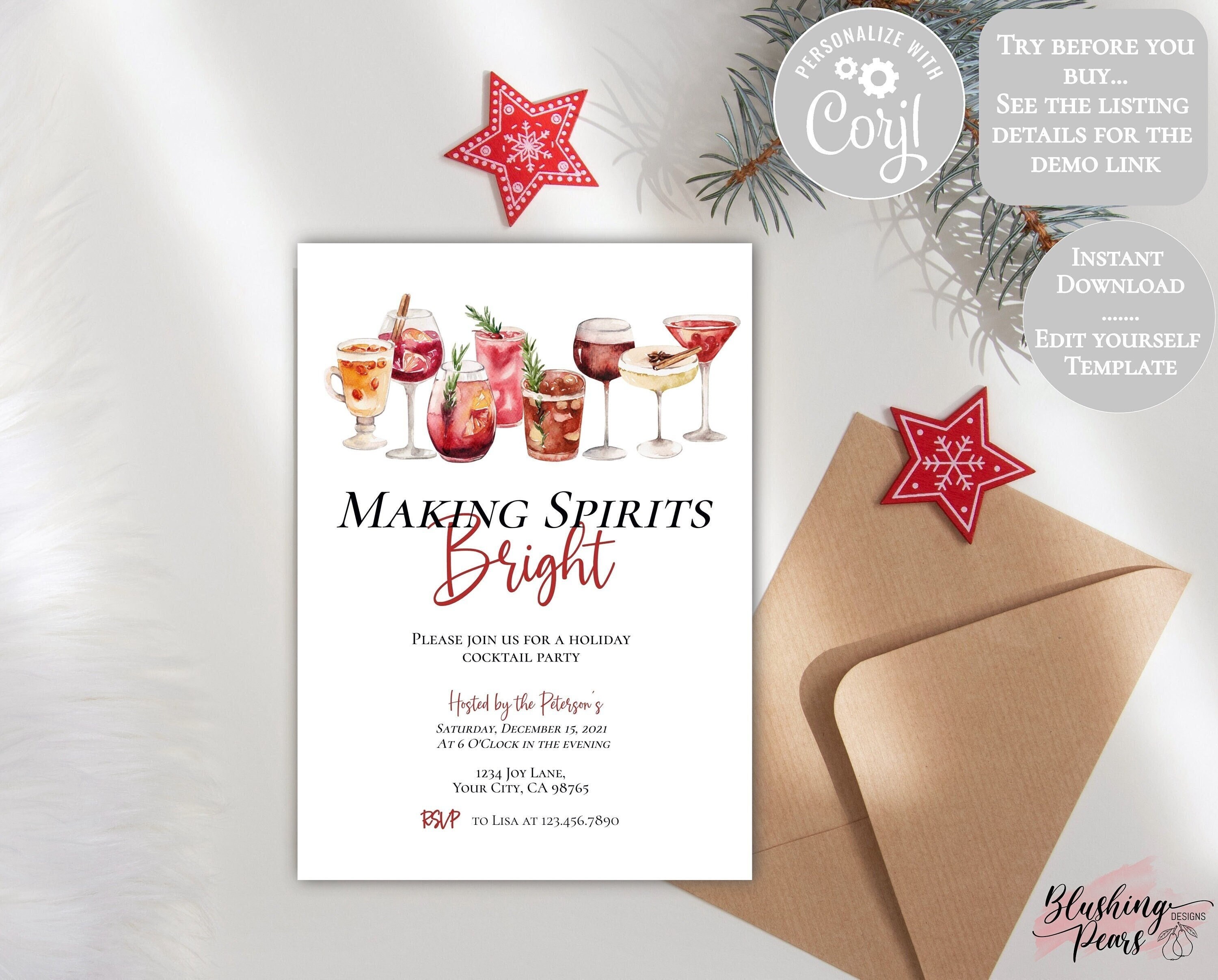 Holiday Cocktail Party Invitation Making Spirits Bright - Etsy