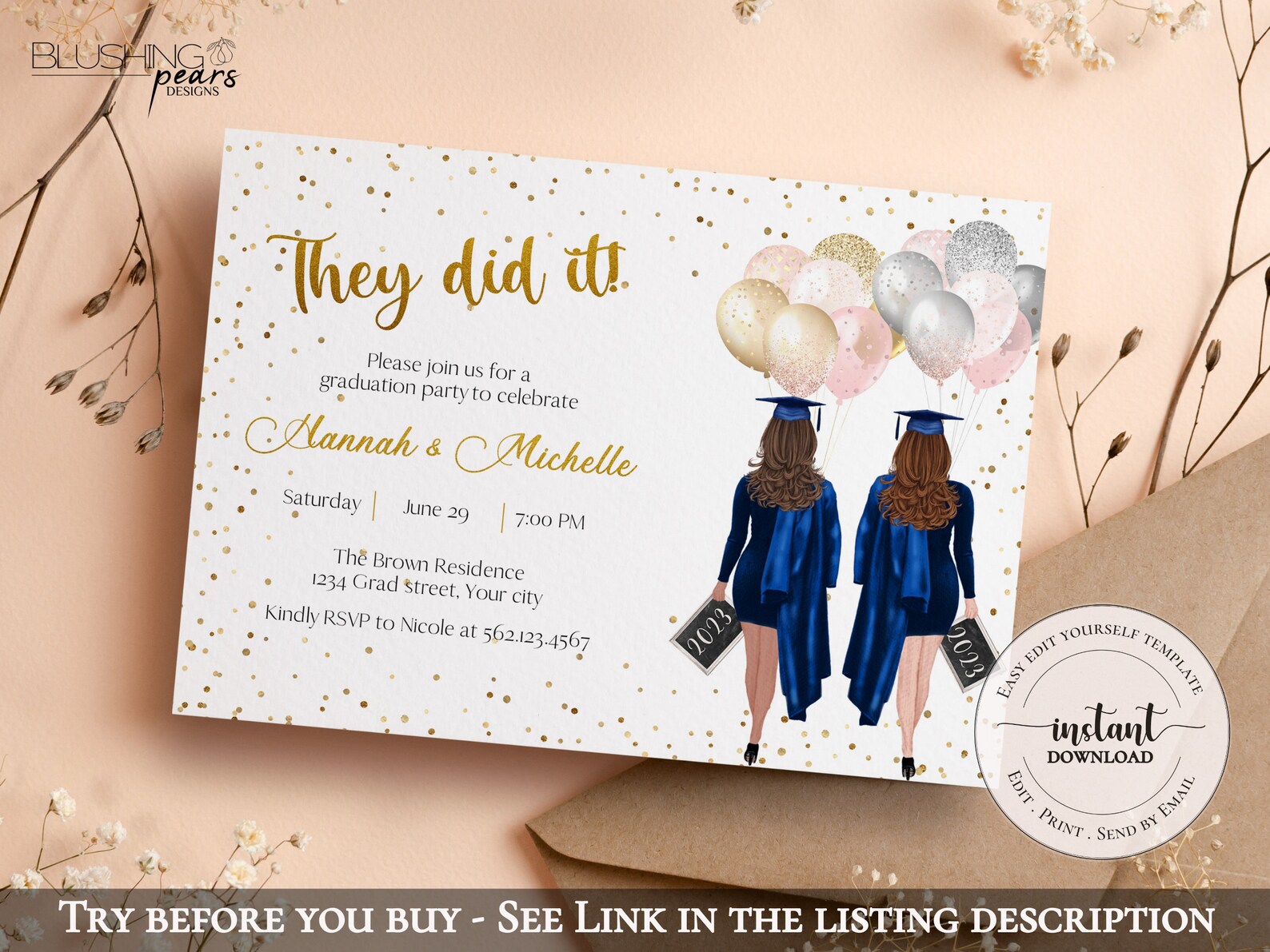 Personalized Twins Graduation Invitation, Class of 2023 Graduation ...
