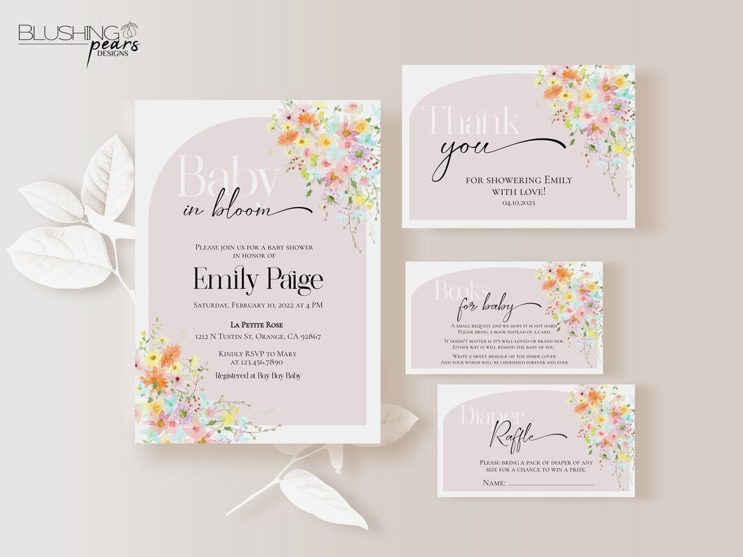 Editable Bright Spring Baby Shower Invitation Bundle, Baby in Bloom ...