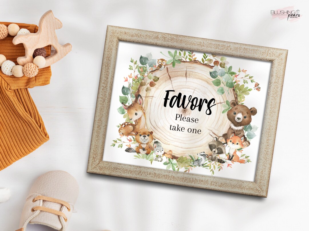 Woodland Baby Shower Sign, Greenery Forest Animals Favors Sign ...