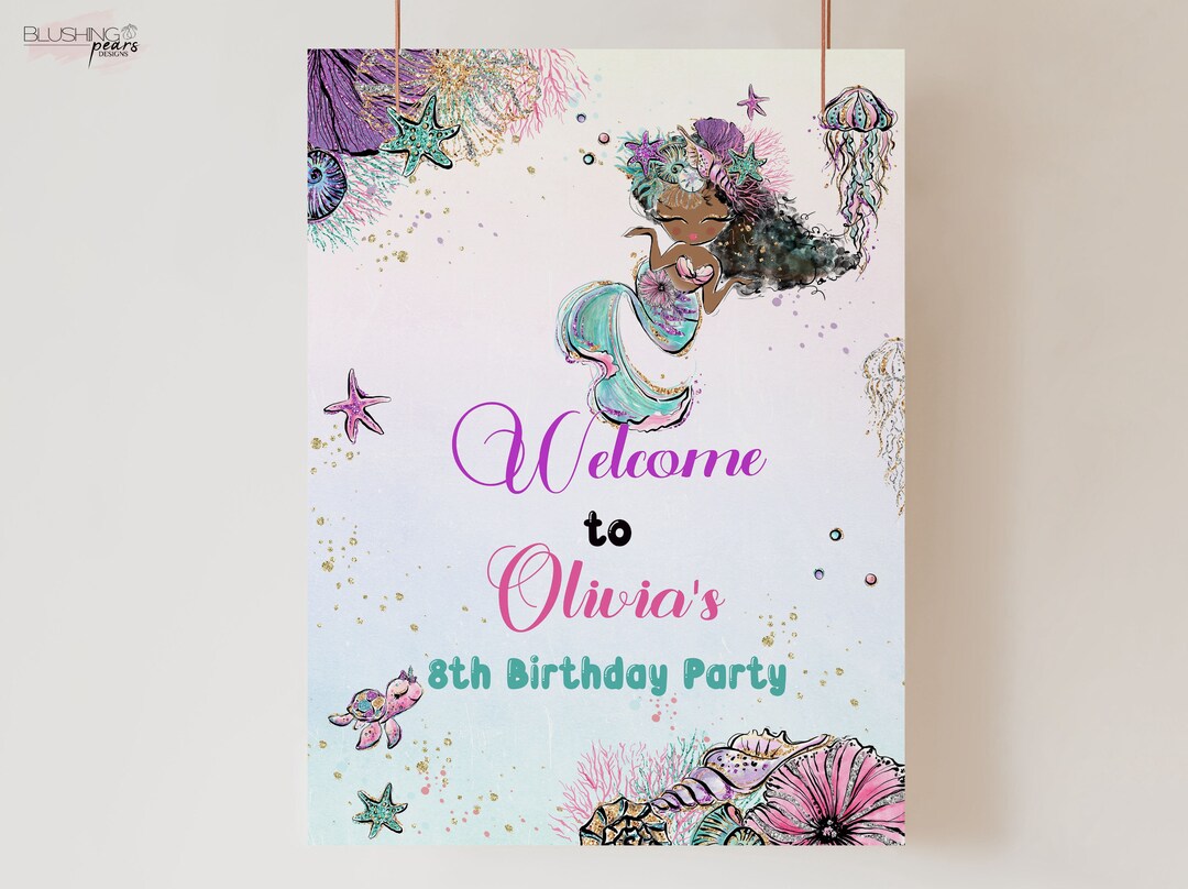 Mermaid Birthday Welcome Sign, Girl Birthday Welcome Sign, Under the ...