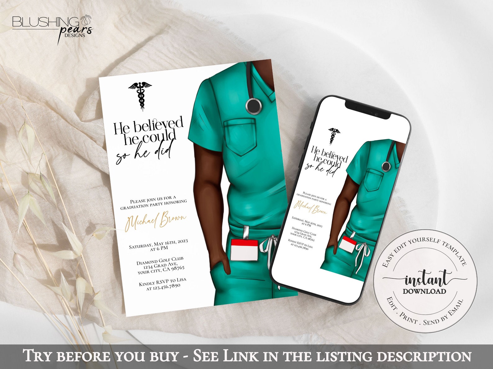Male Nurse Graduation Invitation, Nurse Invitation, Safety First Party ...