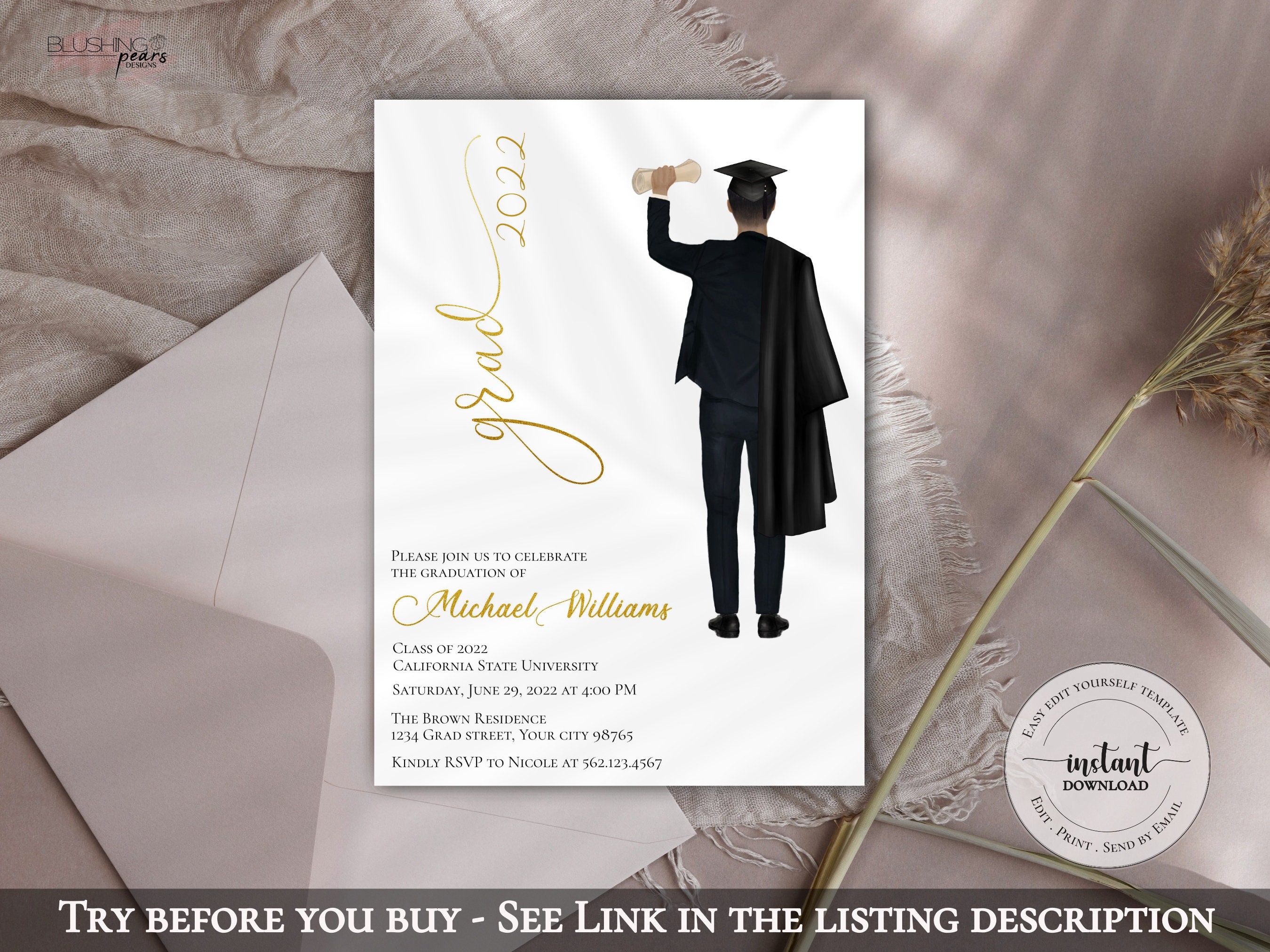 Personalized Graduation Invitation, Class of 2022 Male Graduation Party ...