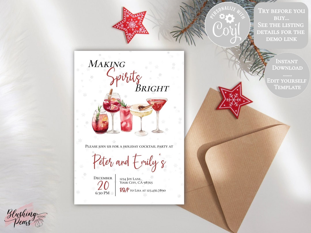 Holiday Cocktail Party Invitation, Making Spirits Bright Invitation ...