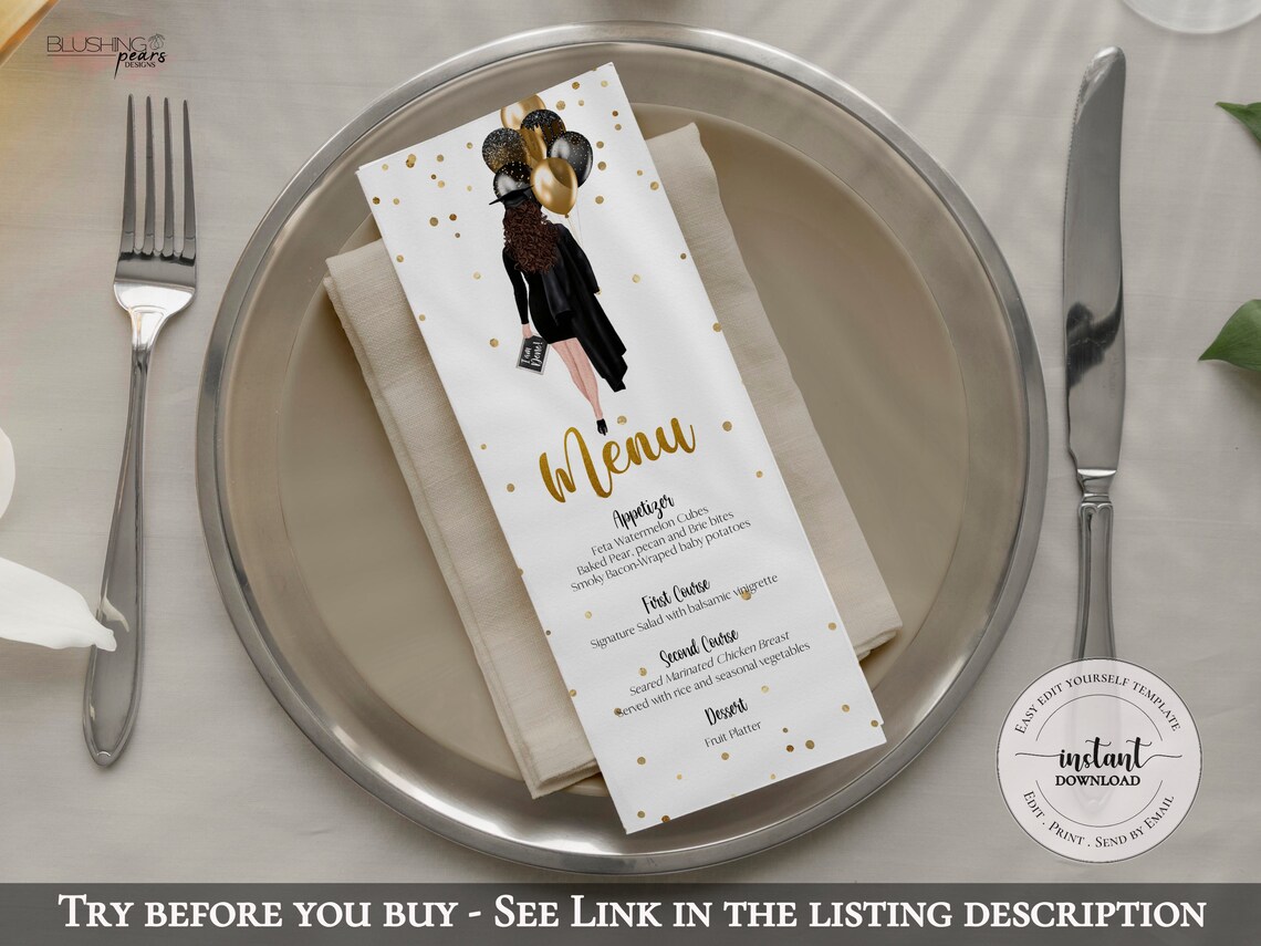 Personalized Graduation Menu, Class of 2022 Graduation Menu, She Did It ...
