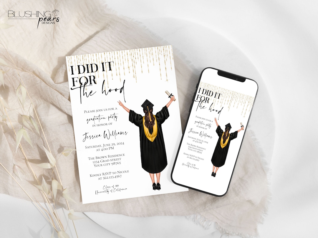 Personalized Masters Graduation Invitation, Female Graduate, Masters ...