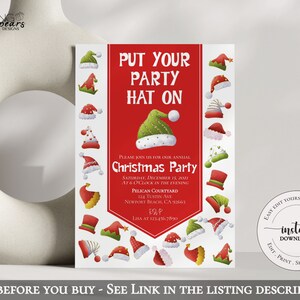 Put Your Party Hat on Christmas Party Invitations, Santa Hat Christmas ...