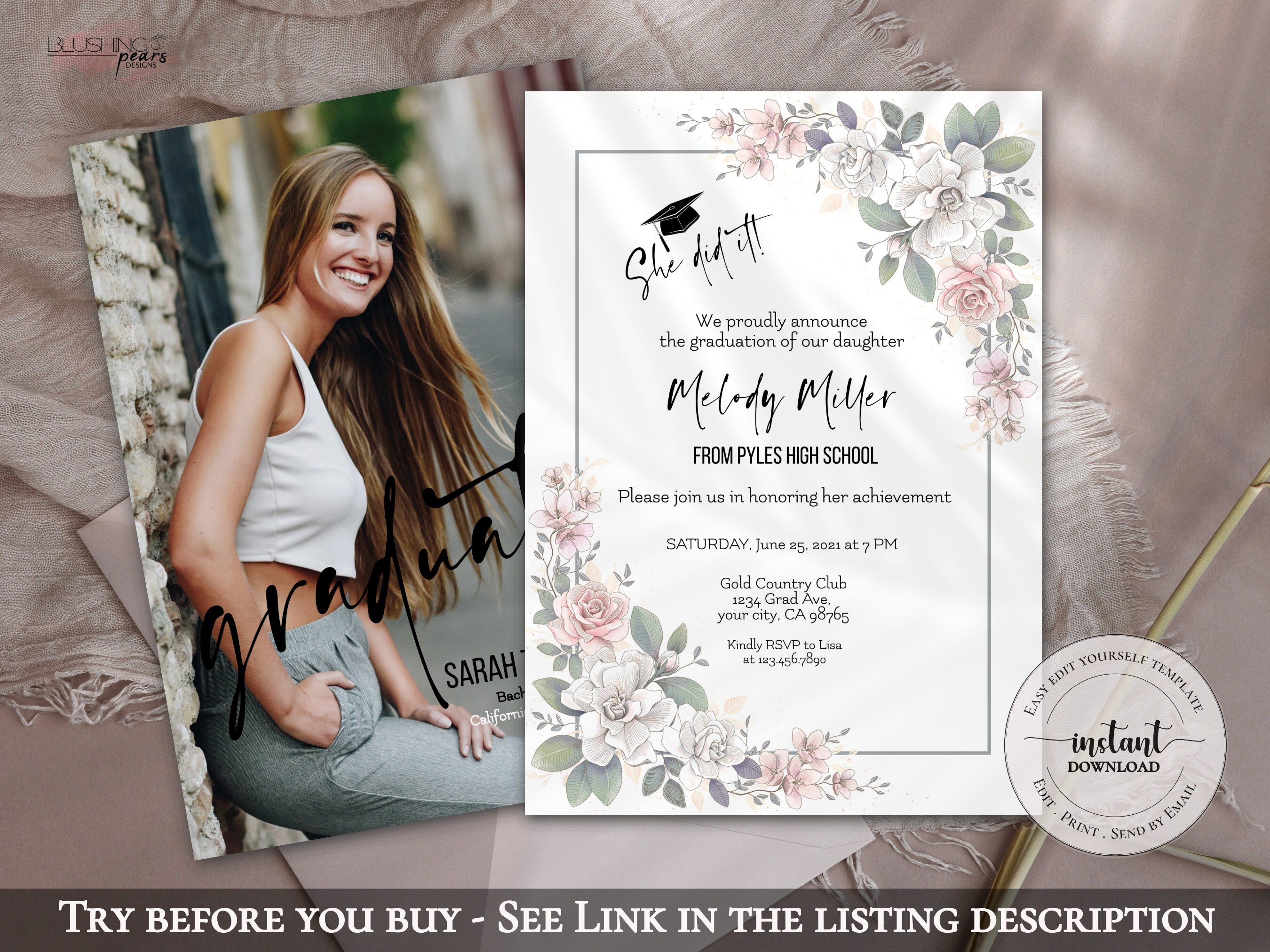 Floral Graduation Invitation Class of 2022 Photo Graduation - Etsy