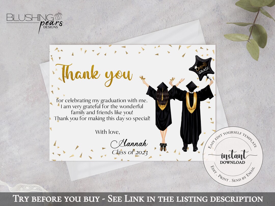 Sibling Graduation Thank You Card, Class of 2023 Graduation Party ...