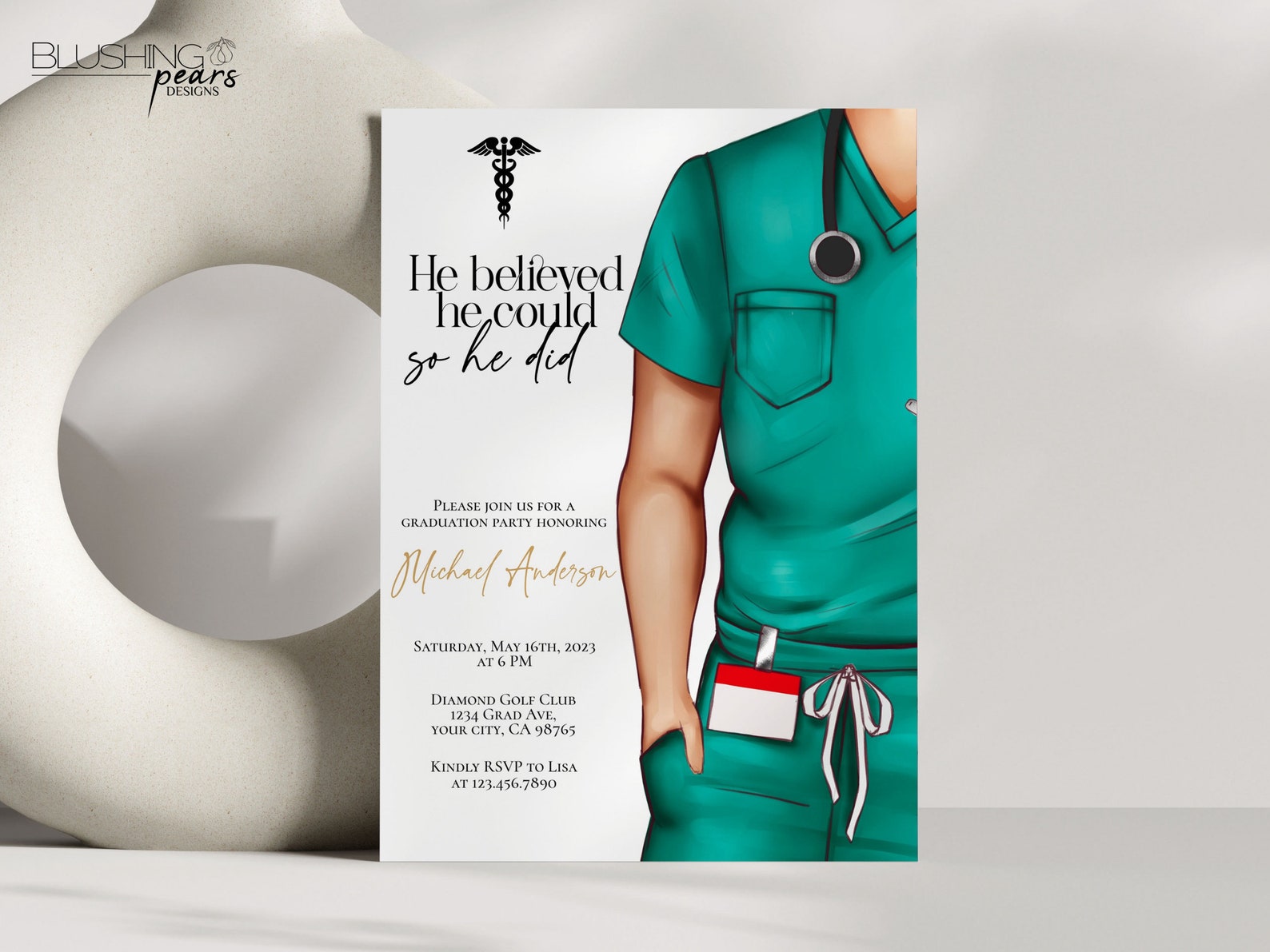 Male Nurse Graduation Invitation, Photo Nurse Invitation, Safety First ...