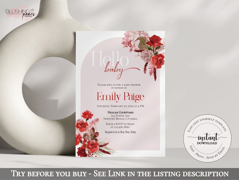 Editable Red and Pink Baby Shower Invitation Little - Etsy