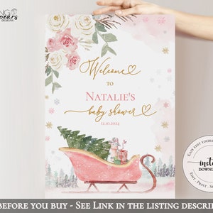 Cartel de bienvenida editable para baby shower de invierno, niña en ...