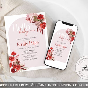 Editable Red and Pink Baby Shower Invitation, Little Sweetheart Baby ...