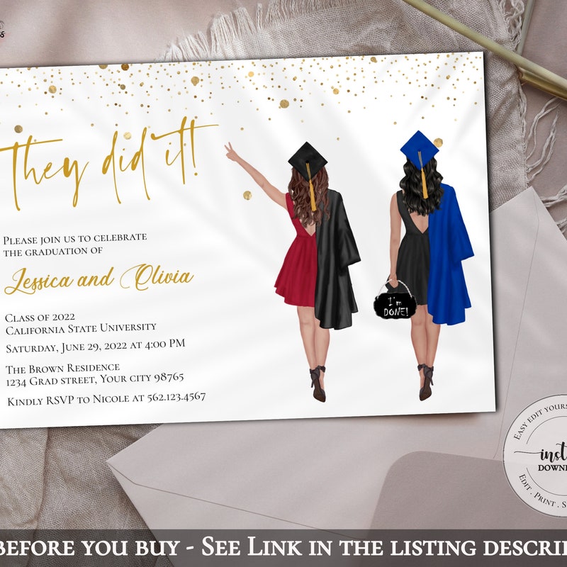 Double Graduation Party Invitations - Etsy